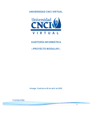 Proyecto Modular - Universidad CNCI Virtual Materia: Auditoría Informática Actividad: Proyecto ...