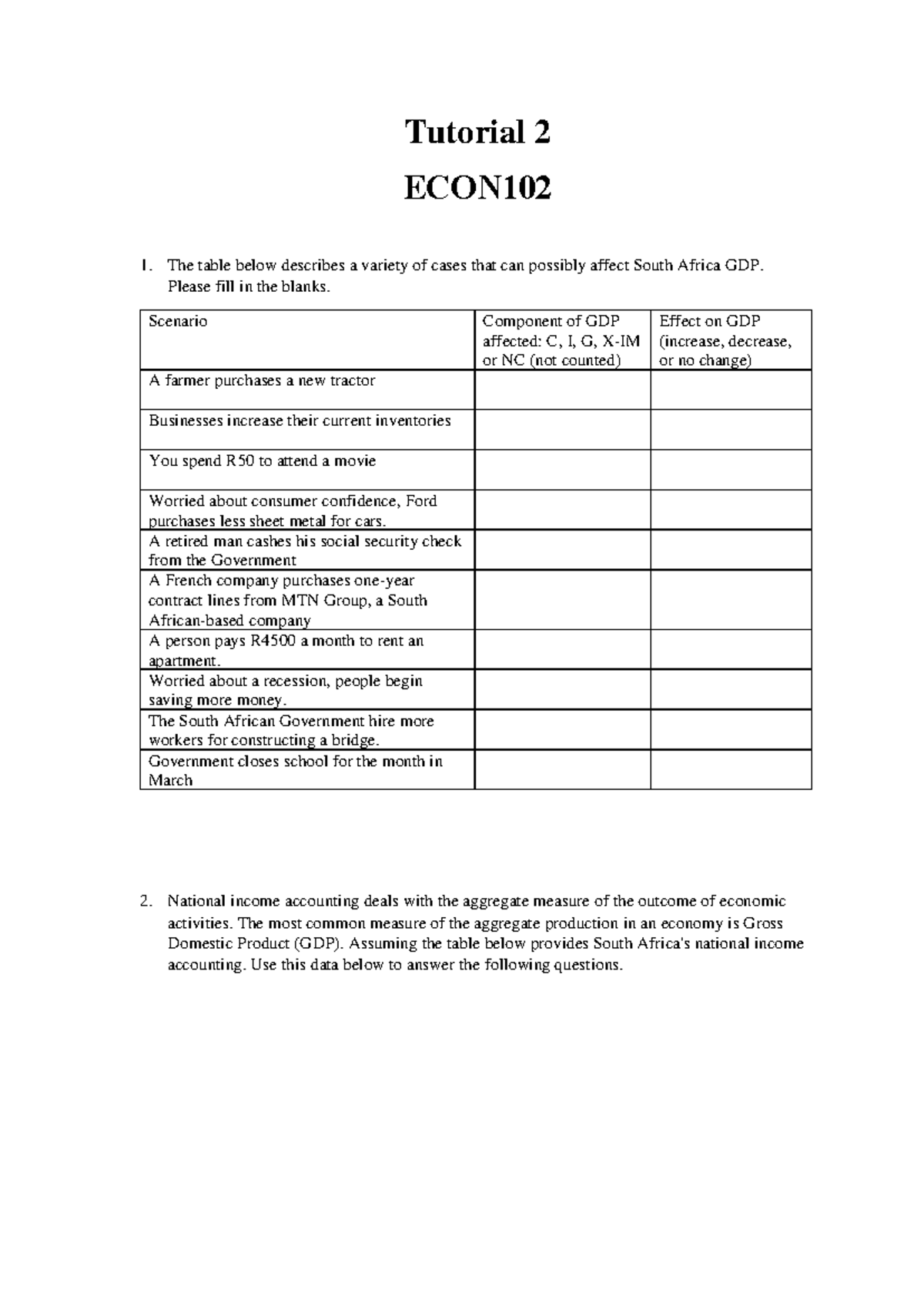 Tutorial 2 - Tutorial 2 ECON 1. The table below describes a variety of ...