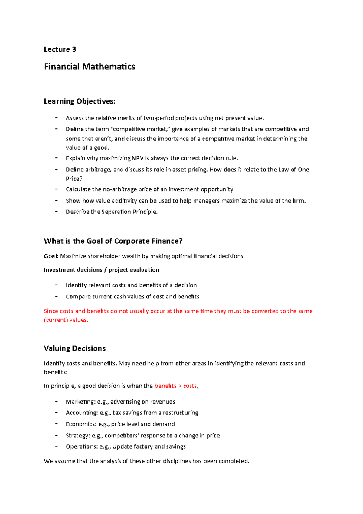 Lecture 03 - Financial Mathematics - Lecture 3 Financial Mathematics ...
