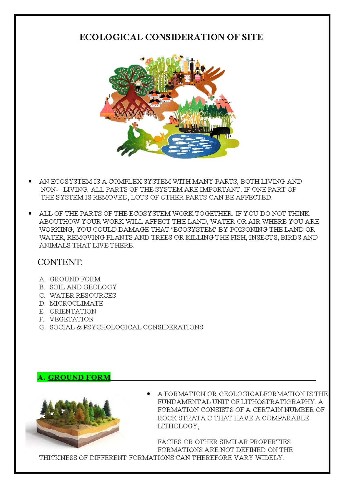 Ecological Considerations OF SITE - ECOLOGICAL CONSIDERATION OF SITE AN ...
