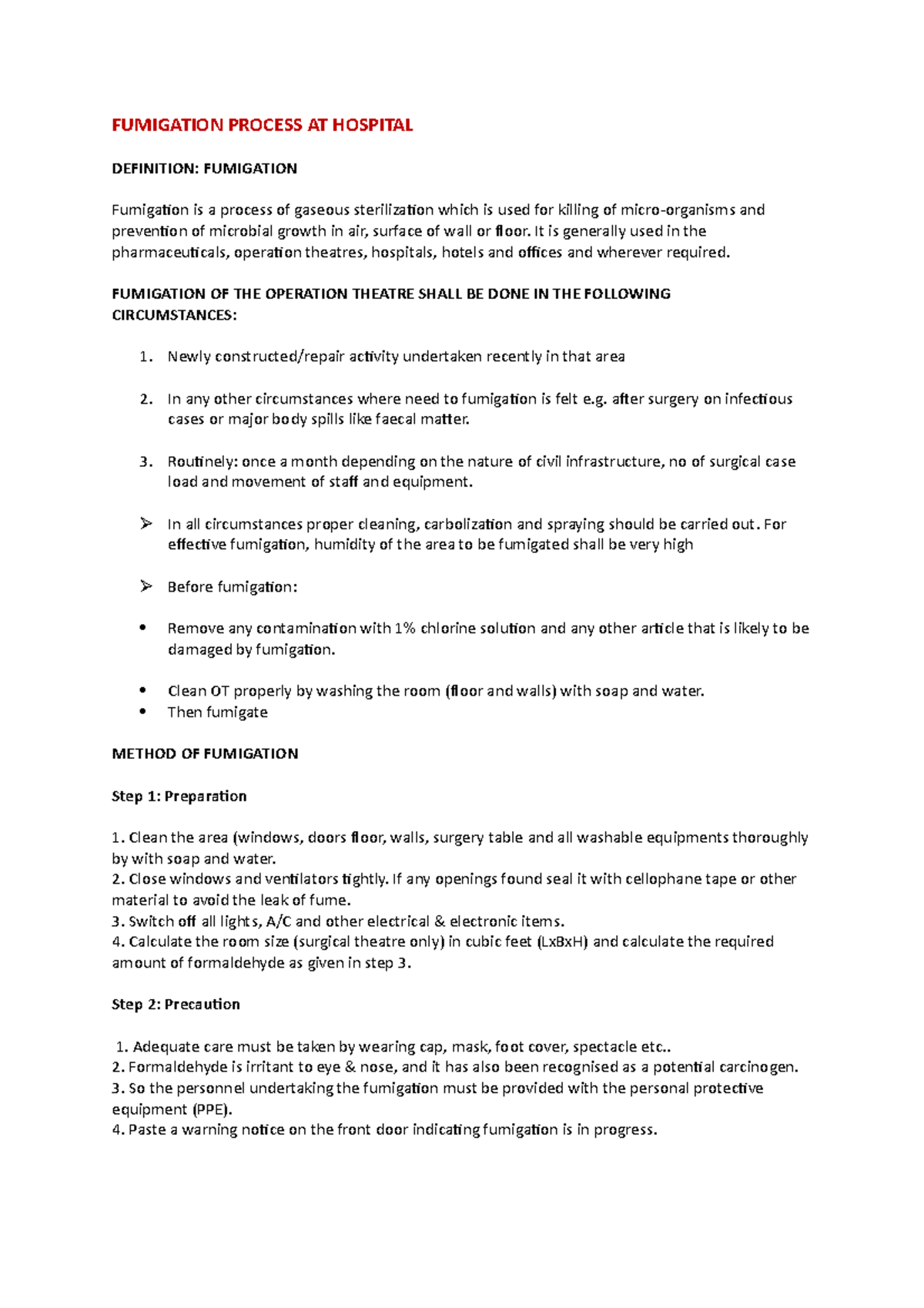 Document-1 - Assignment note on sterilisation of Operation theatre in ...