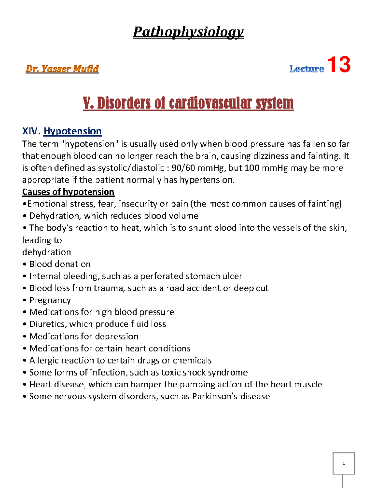 V. Disorders of cardiovascular system - Pathophysiology 13 V. Disorders ...