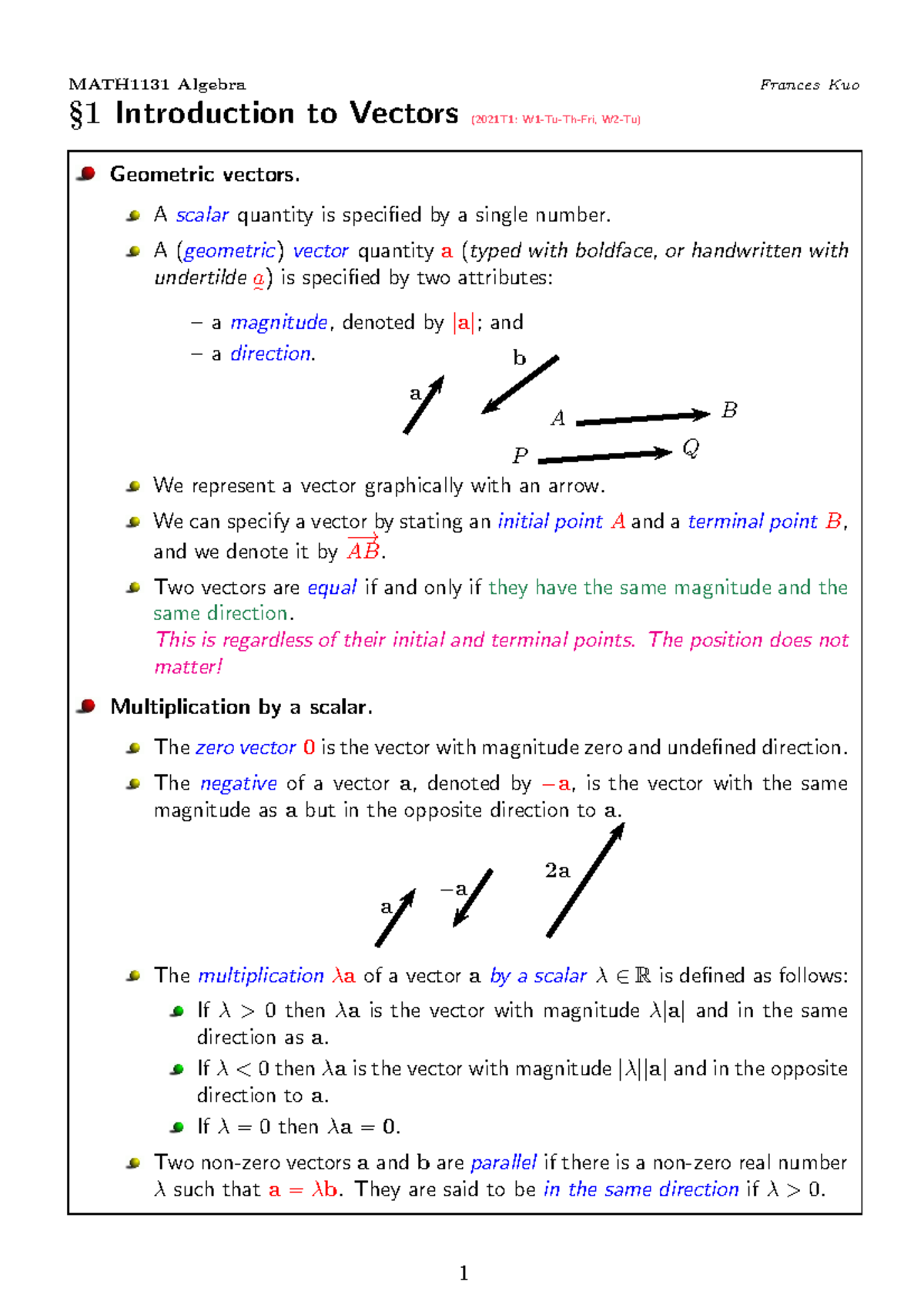MATH1131 algebra chapter 1 - MATH1131 Algebra Frances Kuo § 1 ...