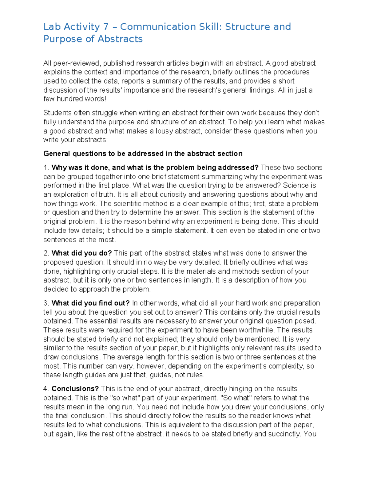 Lab 8, communication skill (abstract) assignment - Tagged - Lab Activity 7 – Communication Skill ...