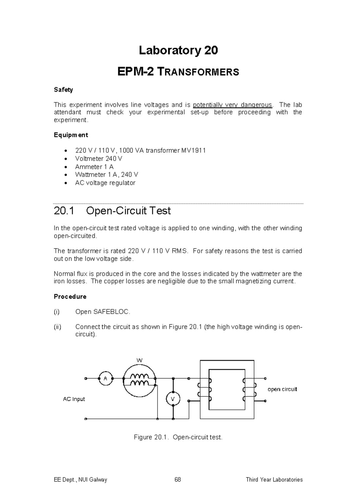 EPM Lab 1 transformers - Laboratory 20 EPM-2 TRANSFORMERS Safety This ...