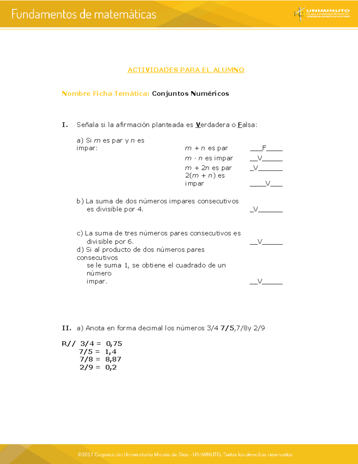 Conjuntos Numericos - MATEMATICAS PRIMER SEMETRE - ACTIVIDADES PARA EL ...