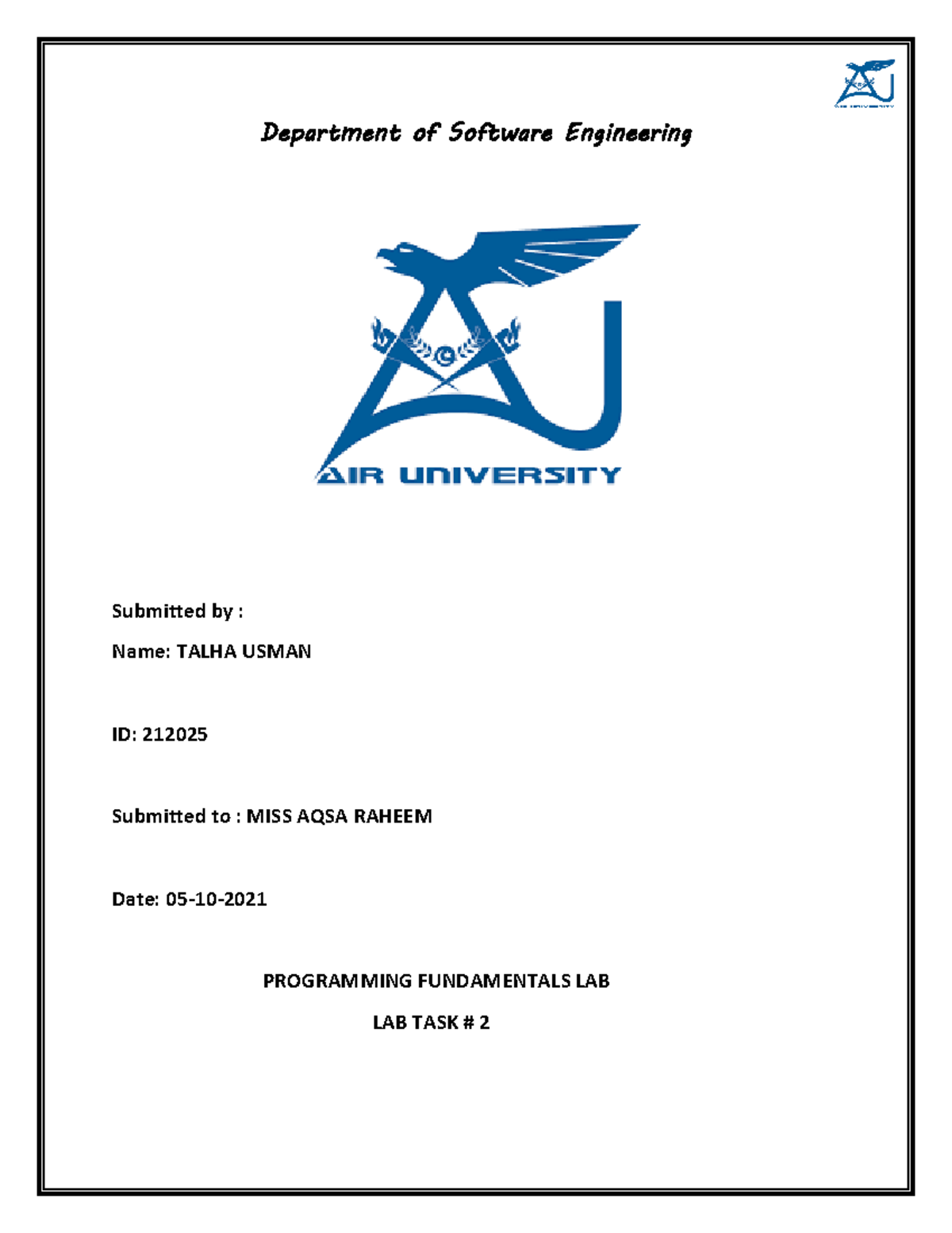3A 212025 Talha Usman- Asg#1 - Department of Software Engineering ...