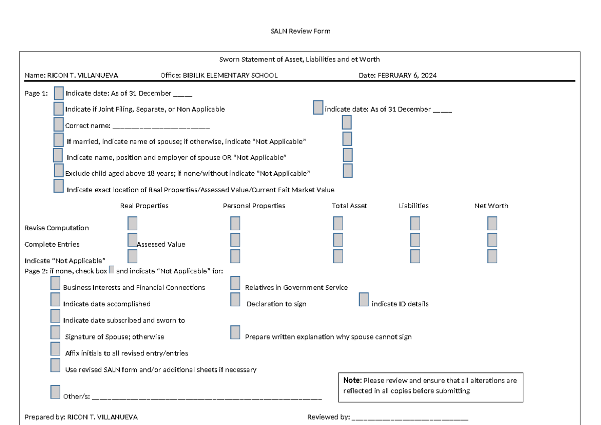 SALN Review Form v1 - form - SALN Review Form Sworn Statement of Asset ...