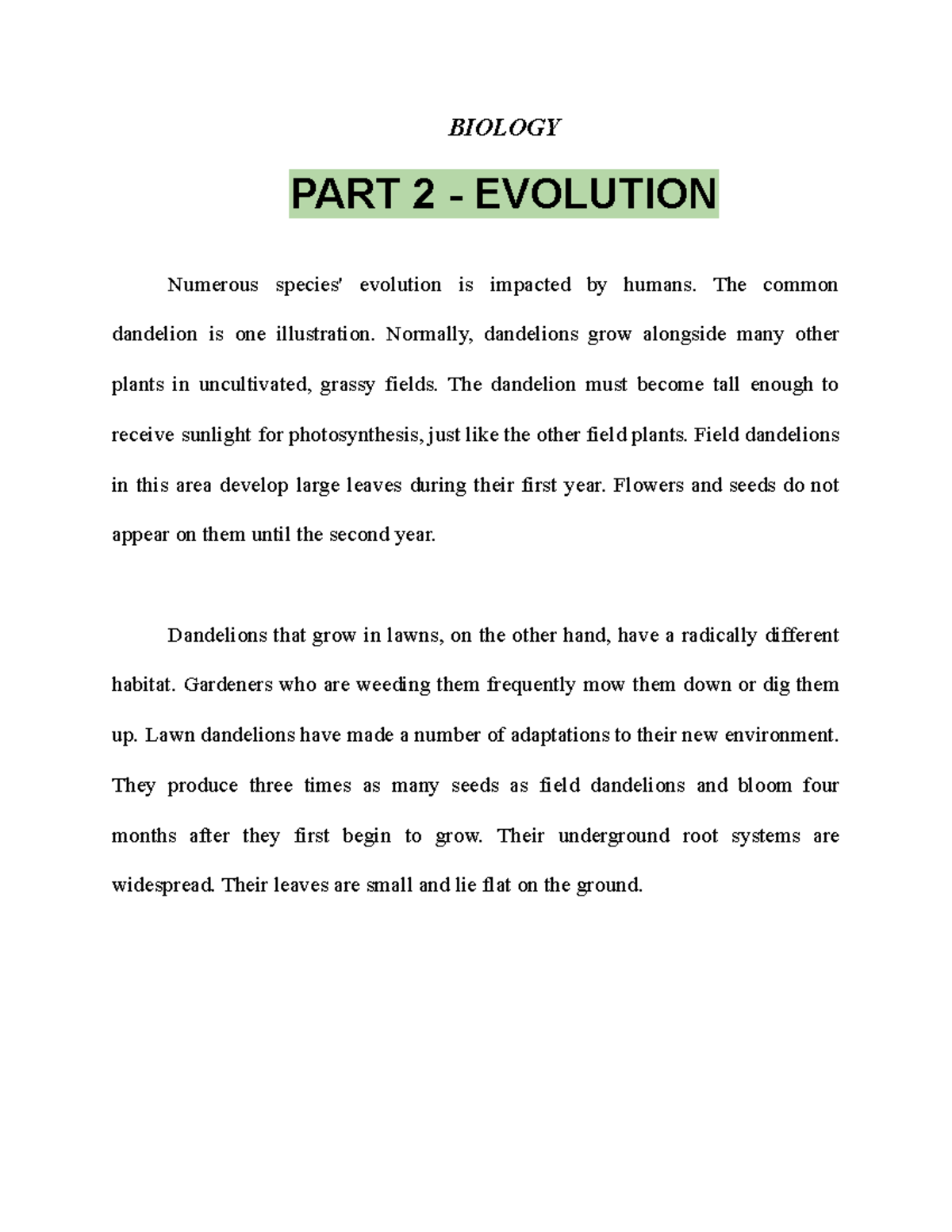 PART 2 - Biology - Evolution - BIOLOGY PART 2 - EVOLUTION Numerous ...