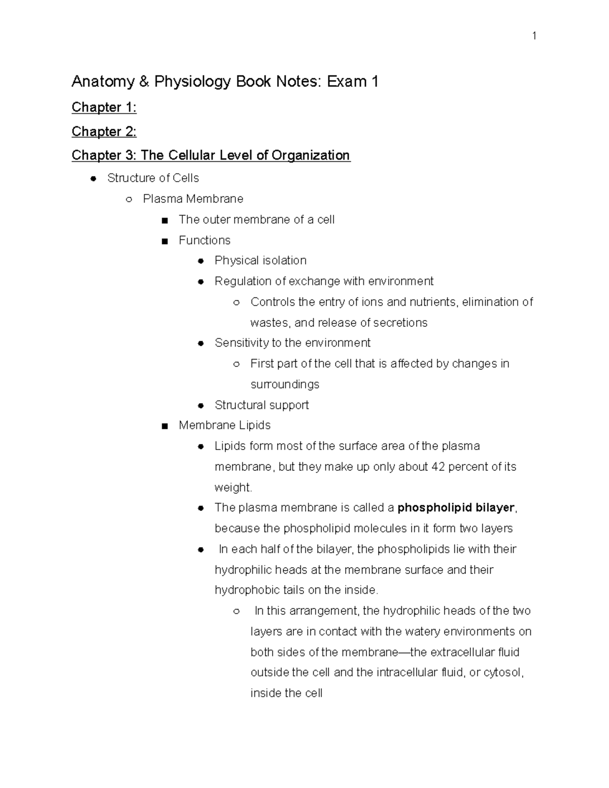 A P Book Notes Exam 1 - Anatomy & Physiology Book Notes: Exam 1 Chapter ...
