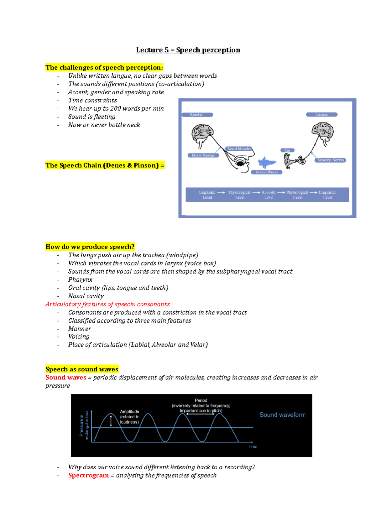 Lecture 5 - Speech perception - Lecture 5 – Speech perception The ...