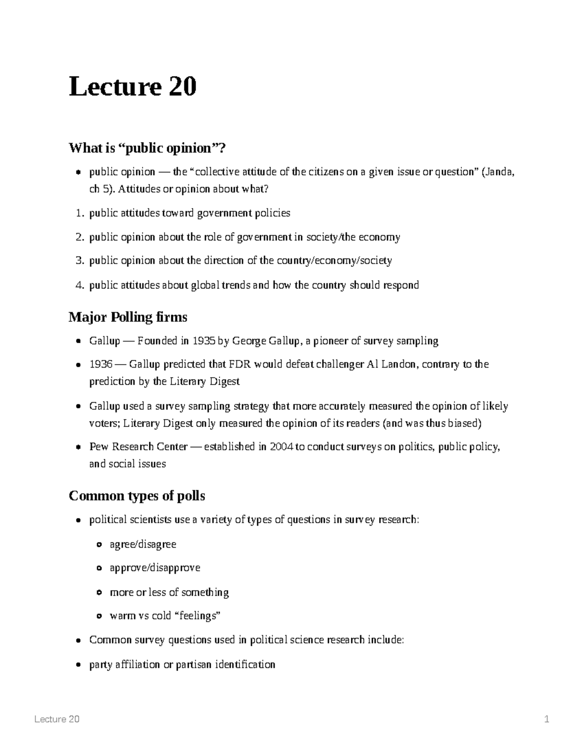 Lecture 20 - Cameron Dehart - Lecture 20 1 Lecture 20 What is