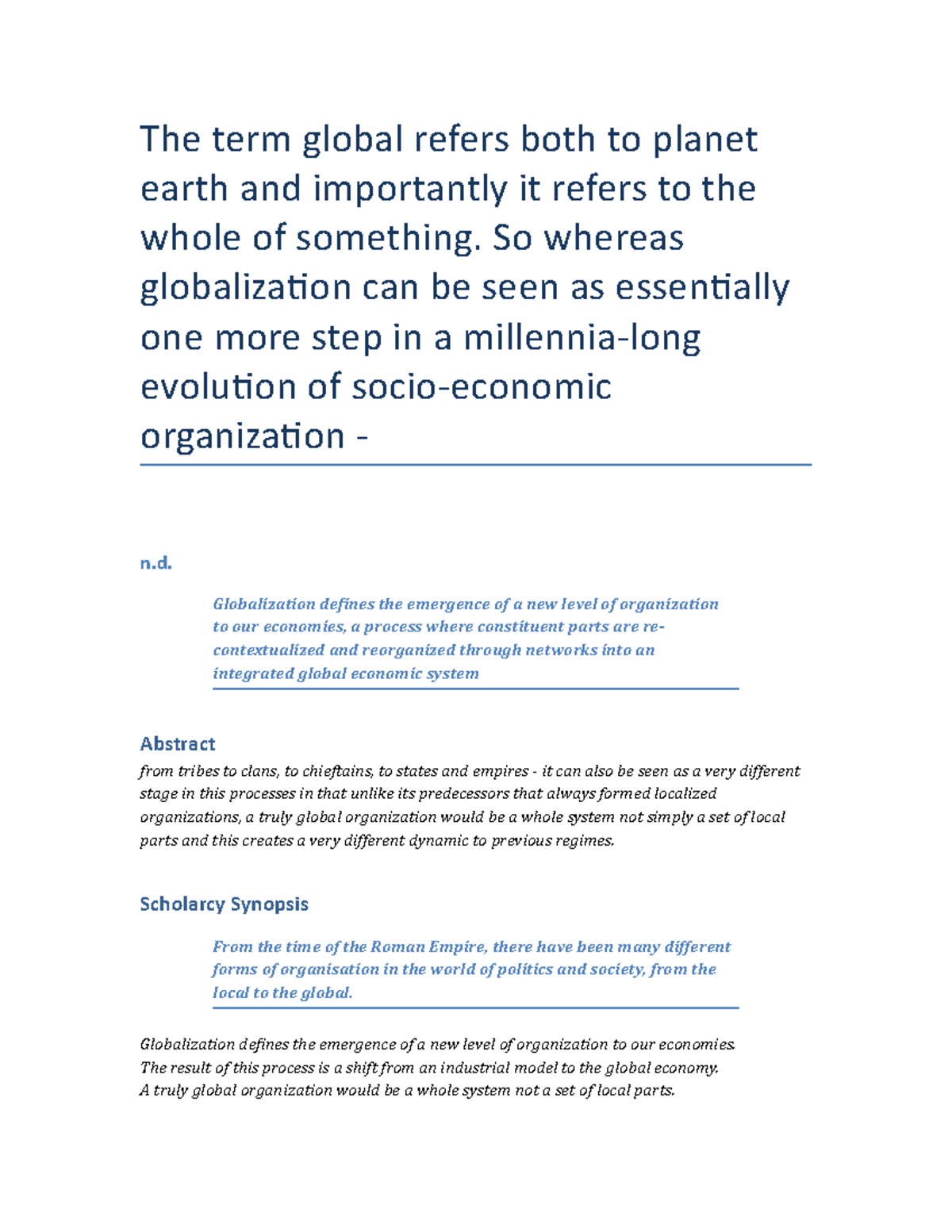 Globalization Context - The term global refers both to planet earth and ...