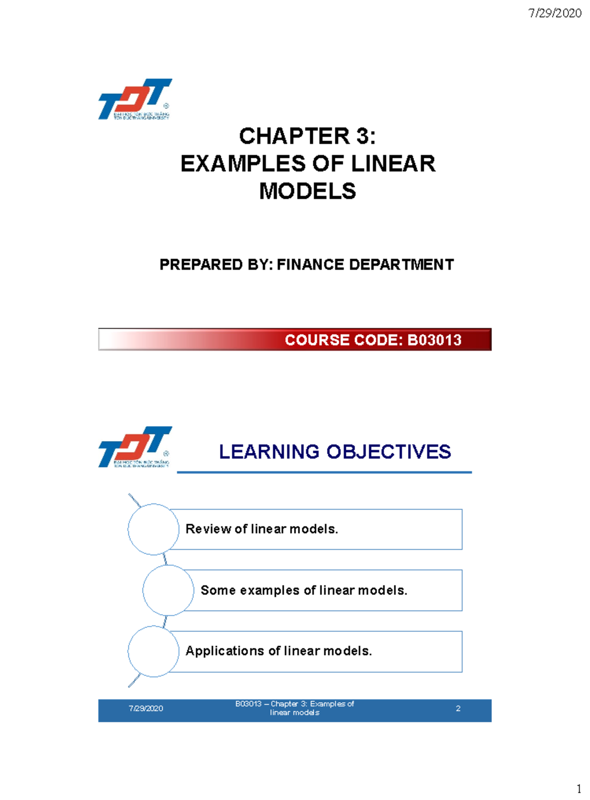 B03013 Chapter 3 Examples OF Linear Models 0 - Marketing căn bản - Studocu