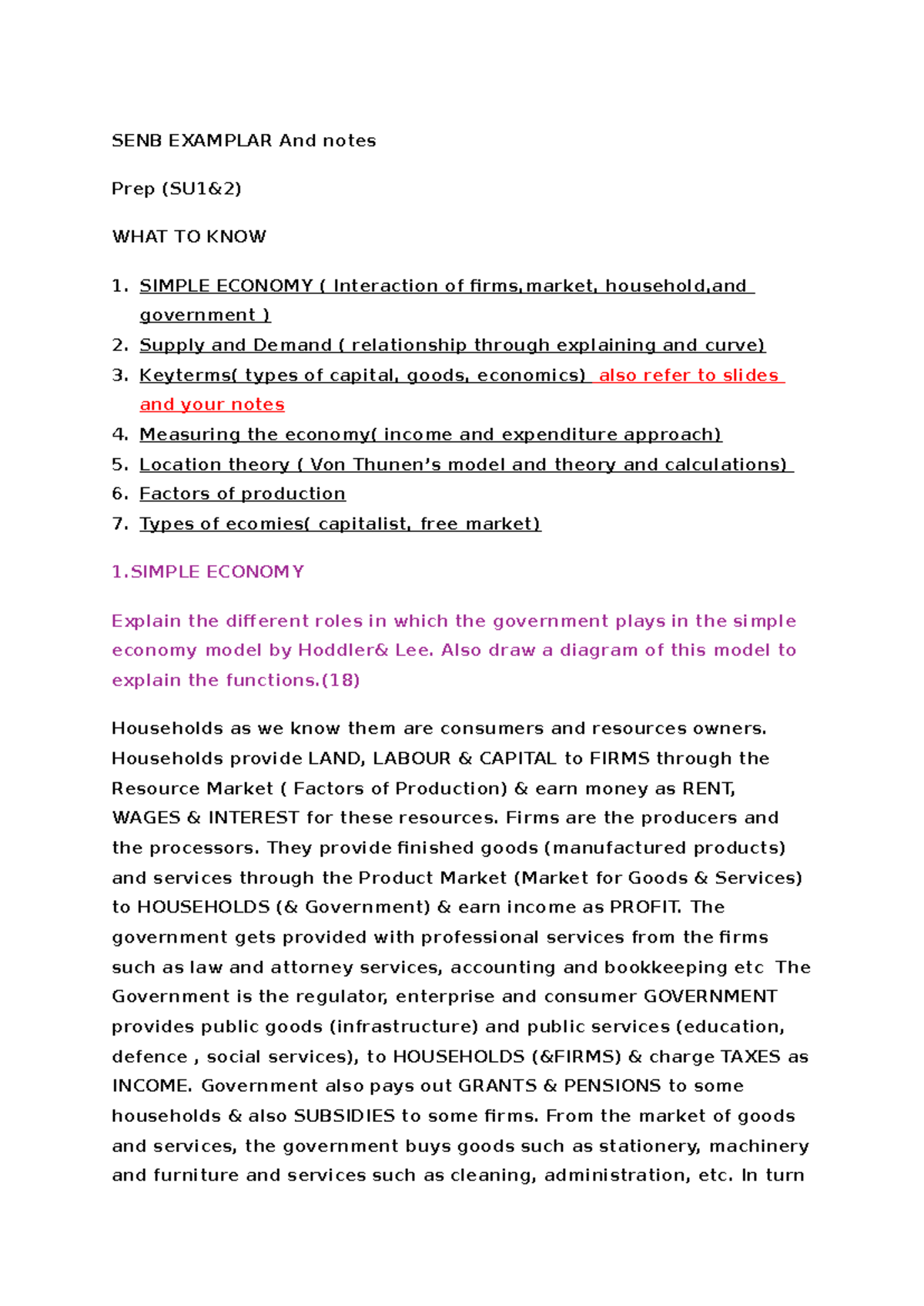 SENB Examplar - summarised nodes of enviroment and resource management ...