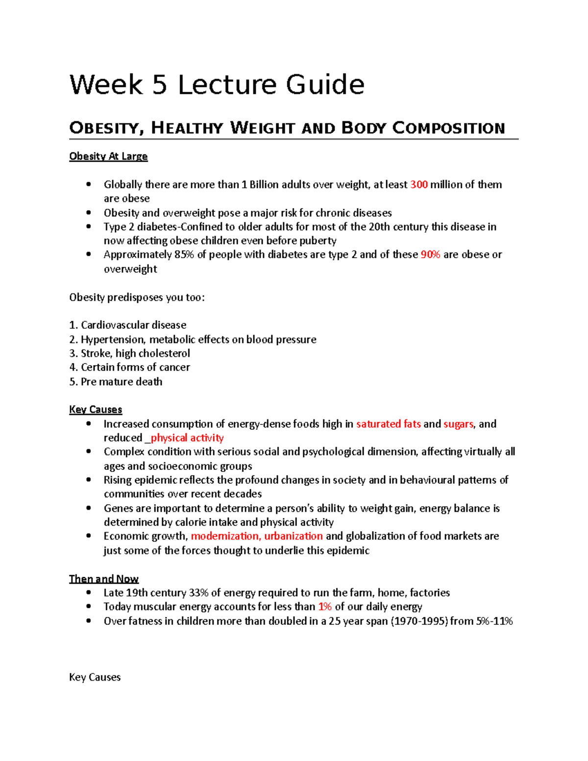 H&W week 5 notes - Week 5 Lecture Guide OBESITY, HEALTHY WEIGHT AND ...