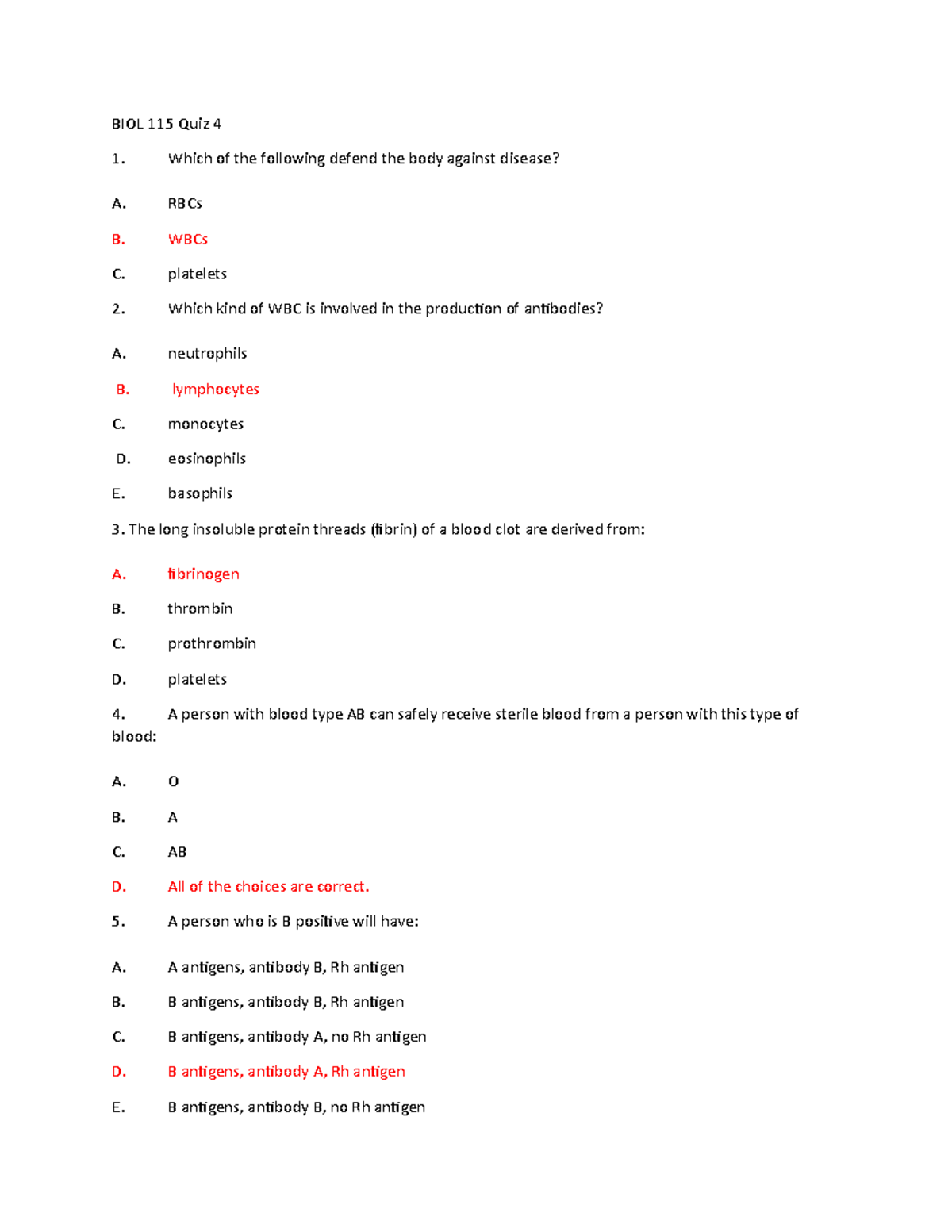 BIOL 115 Quiz 4 - Quiz - BIOL 115 Quiz 4 Which of the following defend ...