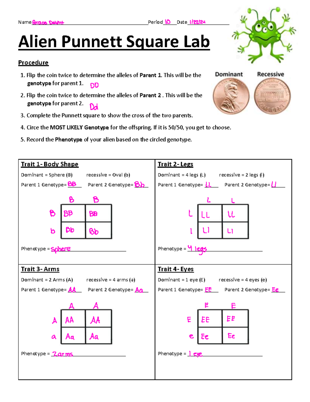 Alien+Punnett+Square+Lab - - Studocu