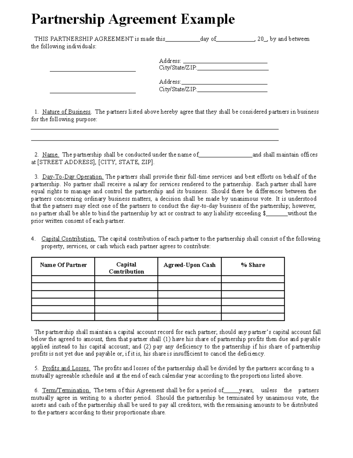 Example-Partnership-Agreement - Partnership Agreement Example THIS ...