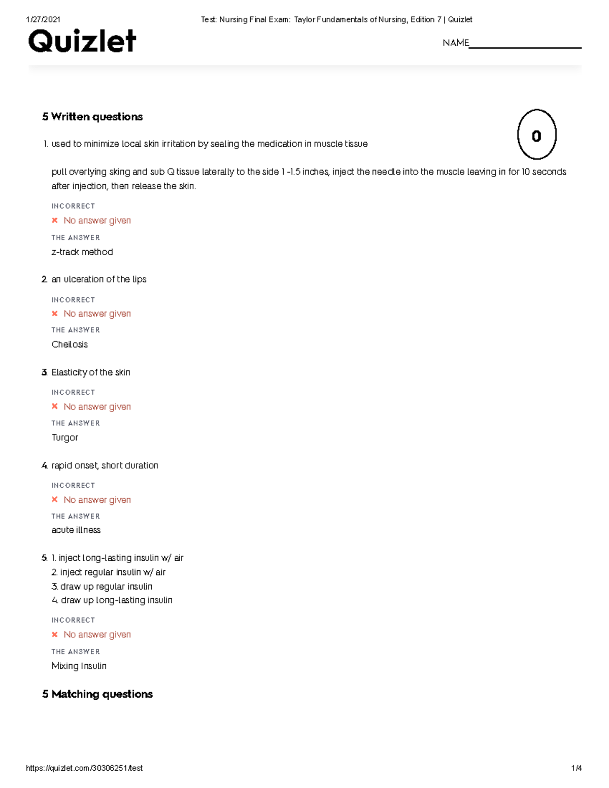 Nursing Fundamentals Final Exam - 5 Written questions used to minimize ...