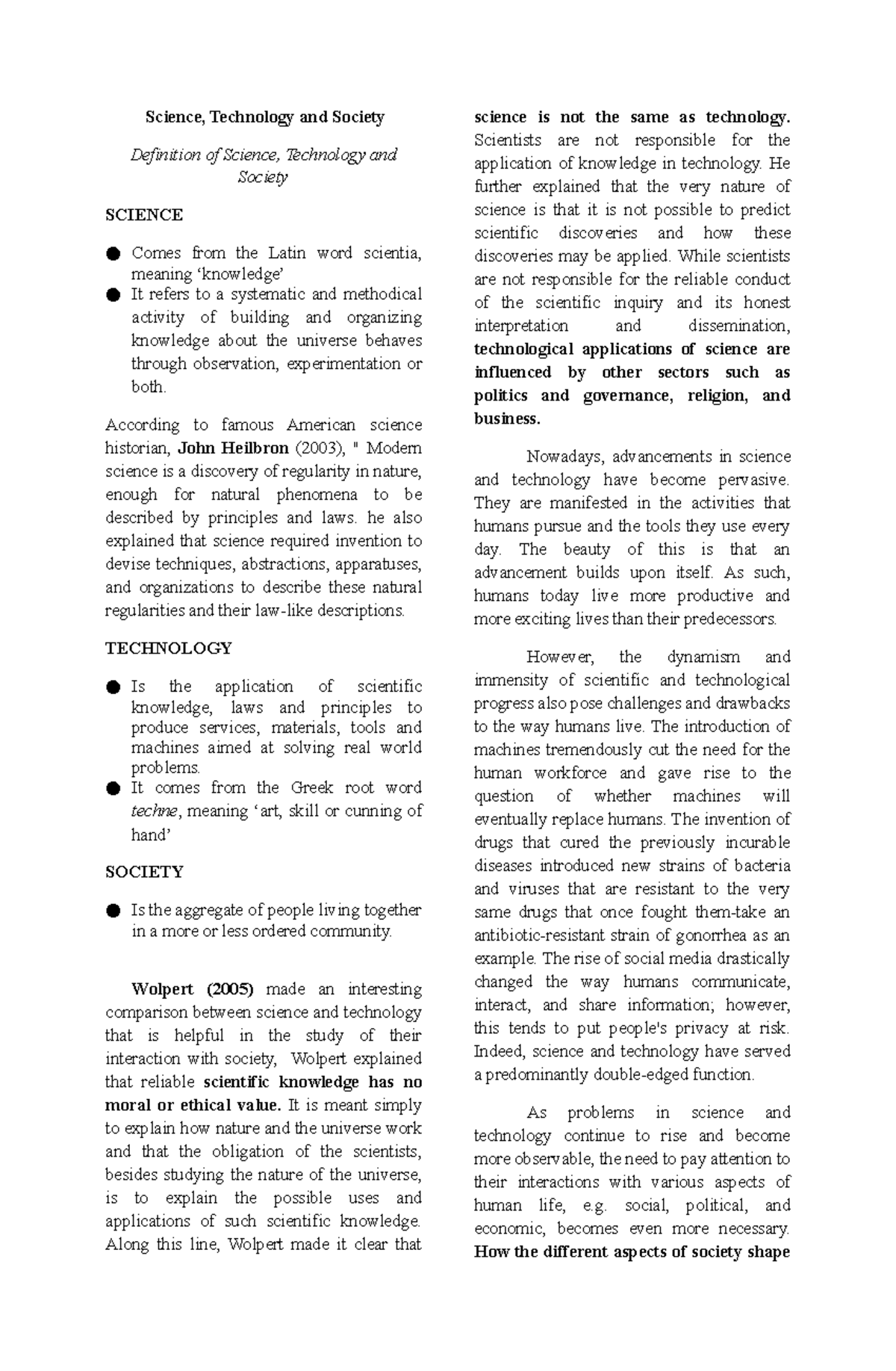 STS Reviewer - Science, Technology and Society - Science, Technology ...