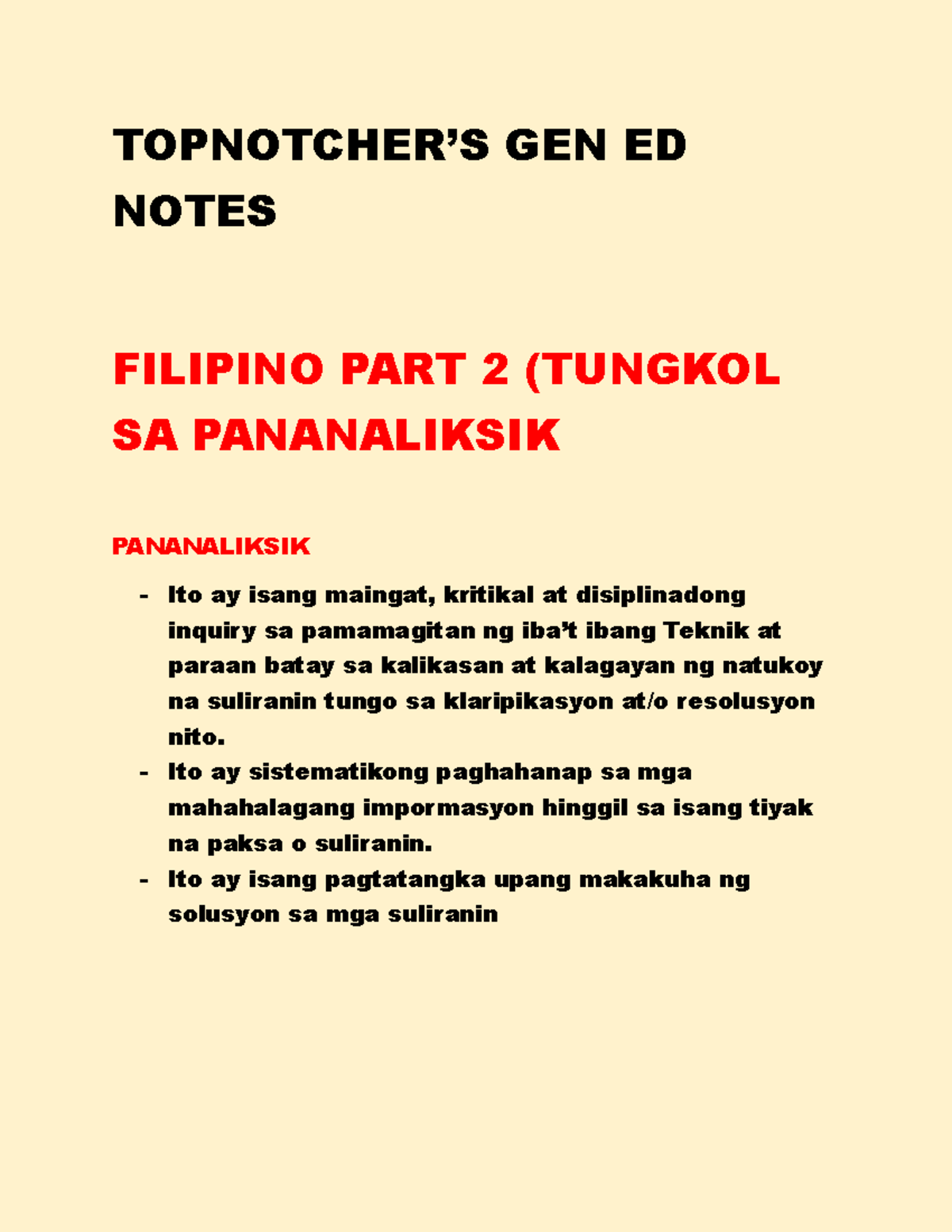 ANG Pananaliksik - Let reviewer filipino - TOPNOTCHER’S GEN ED NOTES ...