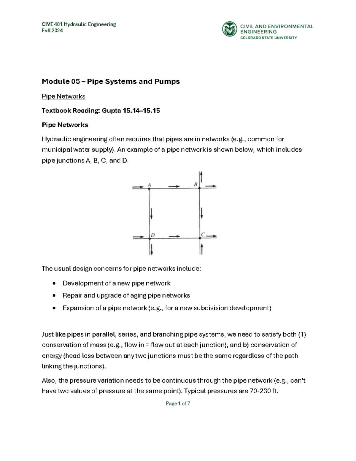 CIVE 401 FA24 Lecture 23 Students - Fall 2024 Module 0 5 – Pipe Systems ...