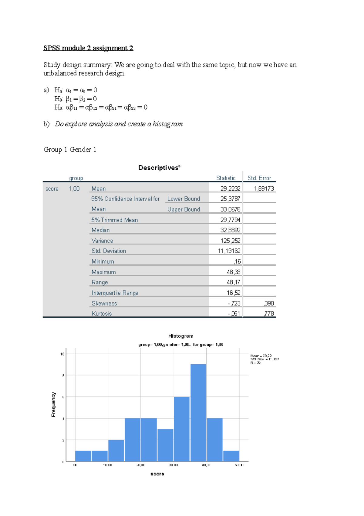 SPSS module 2 assignment 2 - SPSS module 2 assignment 2 Study design ...