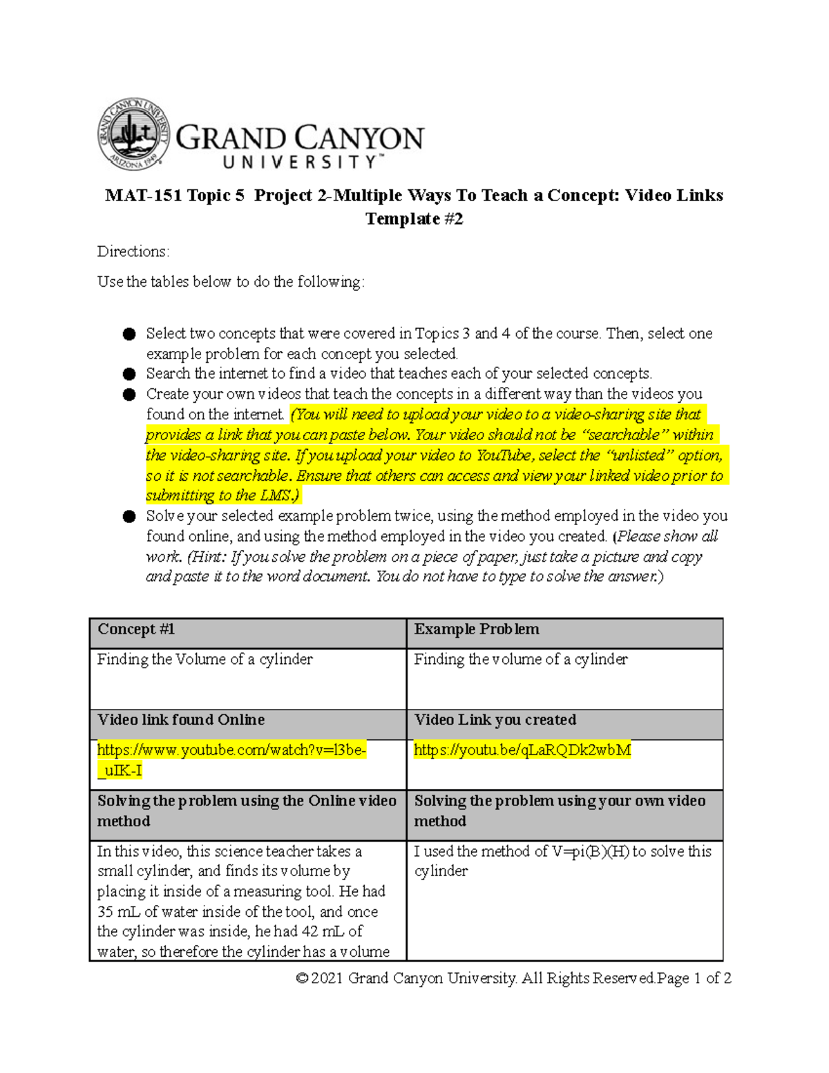 MAT-151-T5-Project 2-Multiple Ways To Teach a Concept Video Links ...