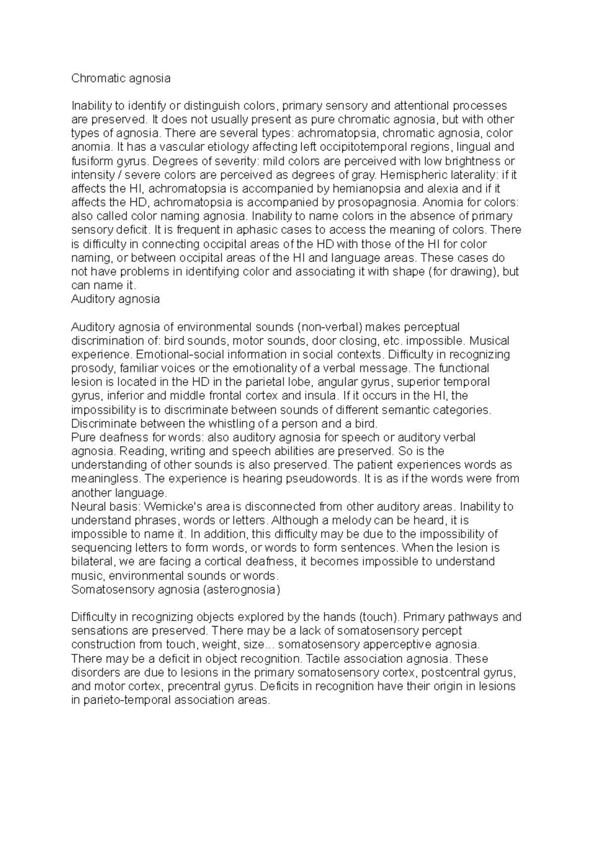 Chromatic agnosia - Study guide - Chromatic agnosia Inability to ...