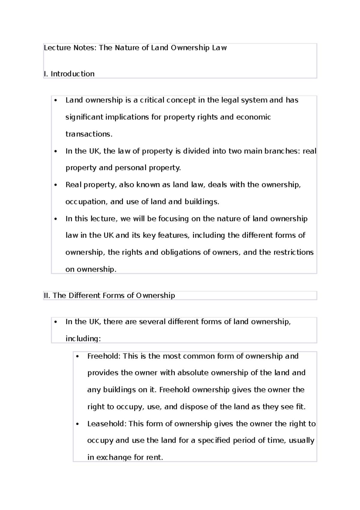 The nature of land ownership - Lecture Notes: The Nature of Land ...