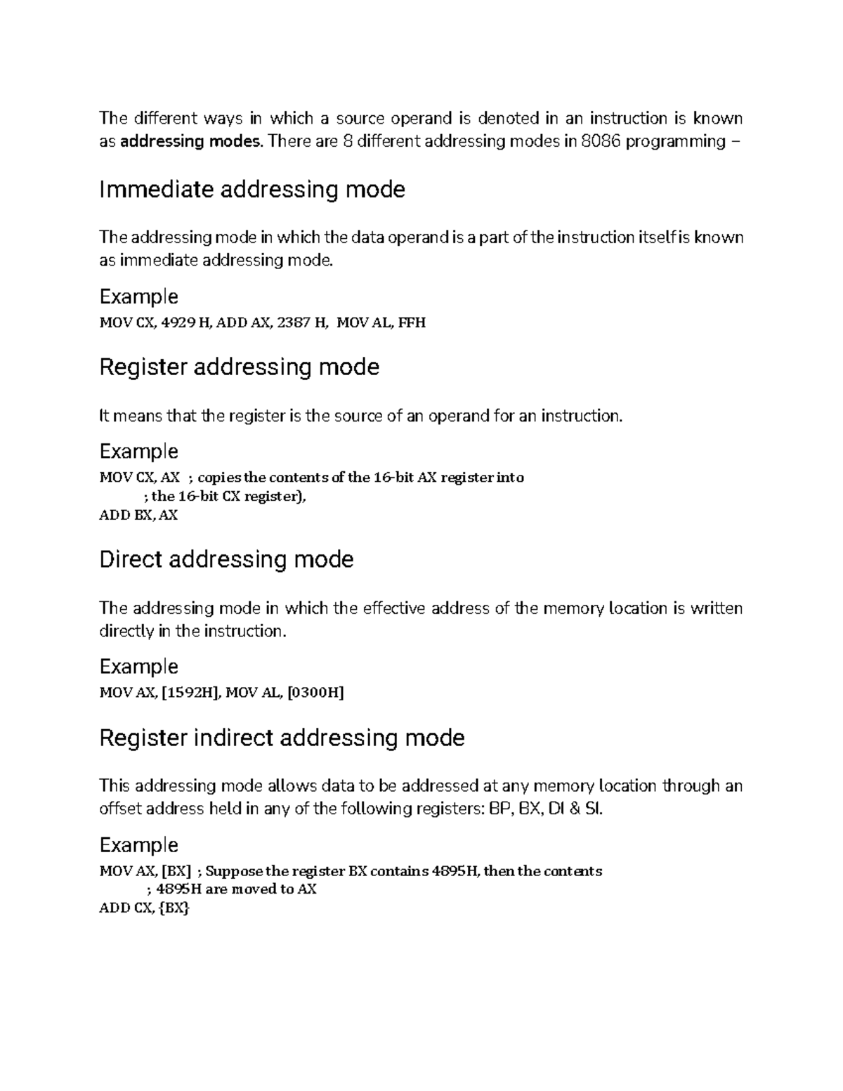 Addressing modes 8086 - The different ways in which a source operand is denoted in an ...