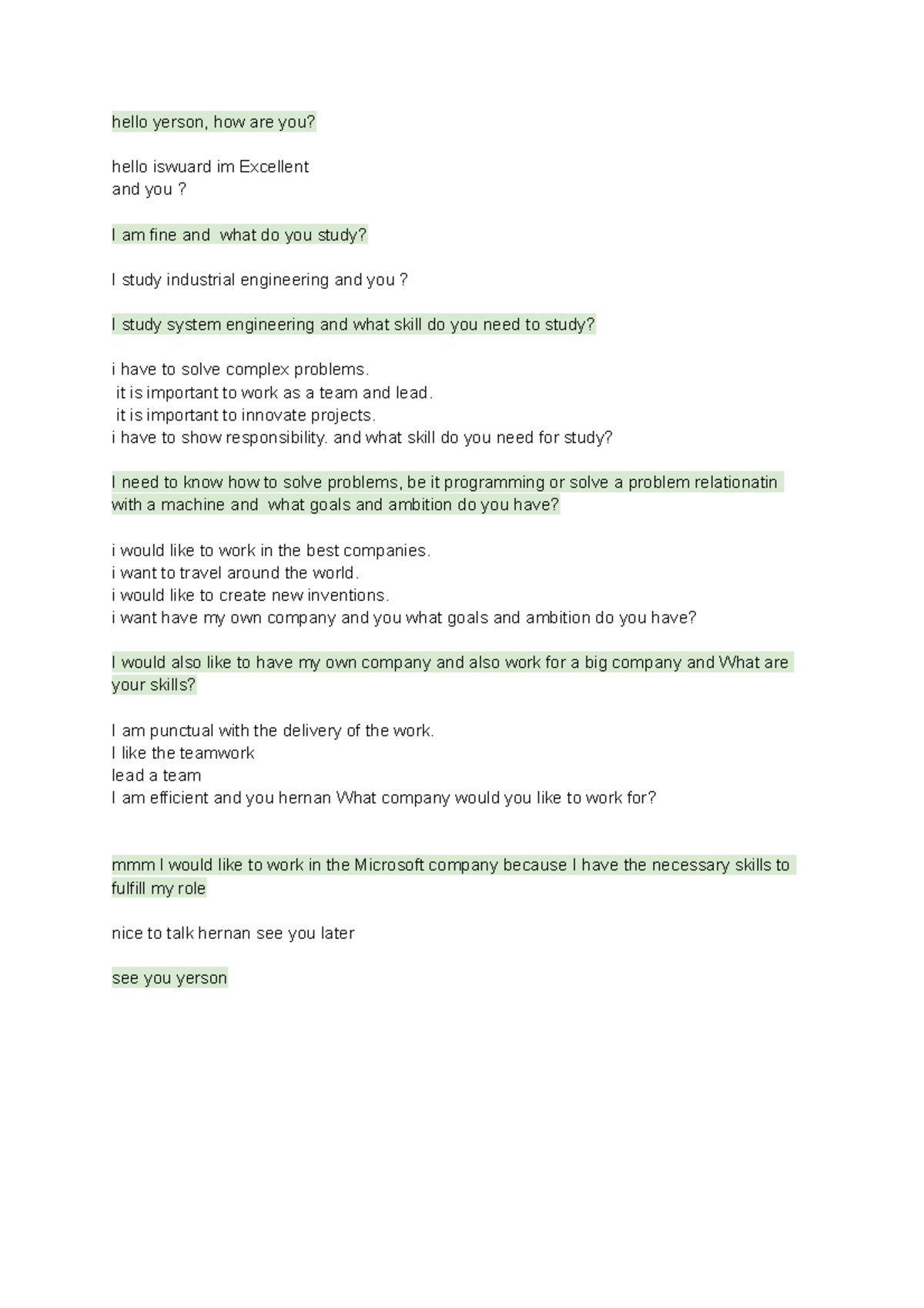 Ingles S 5 - dialogo - hello yerson, how are you? hello iswuard im ...