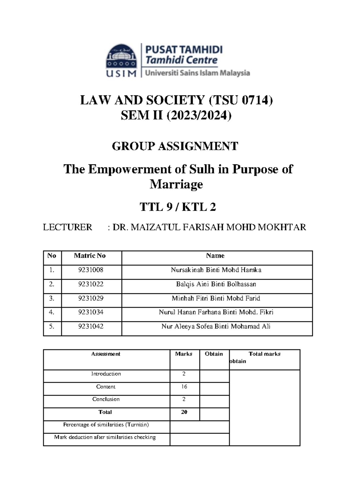The Empowerment of Sulh in Purpose of Marriage - LAW AND SOCIETY (TSU ...