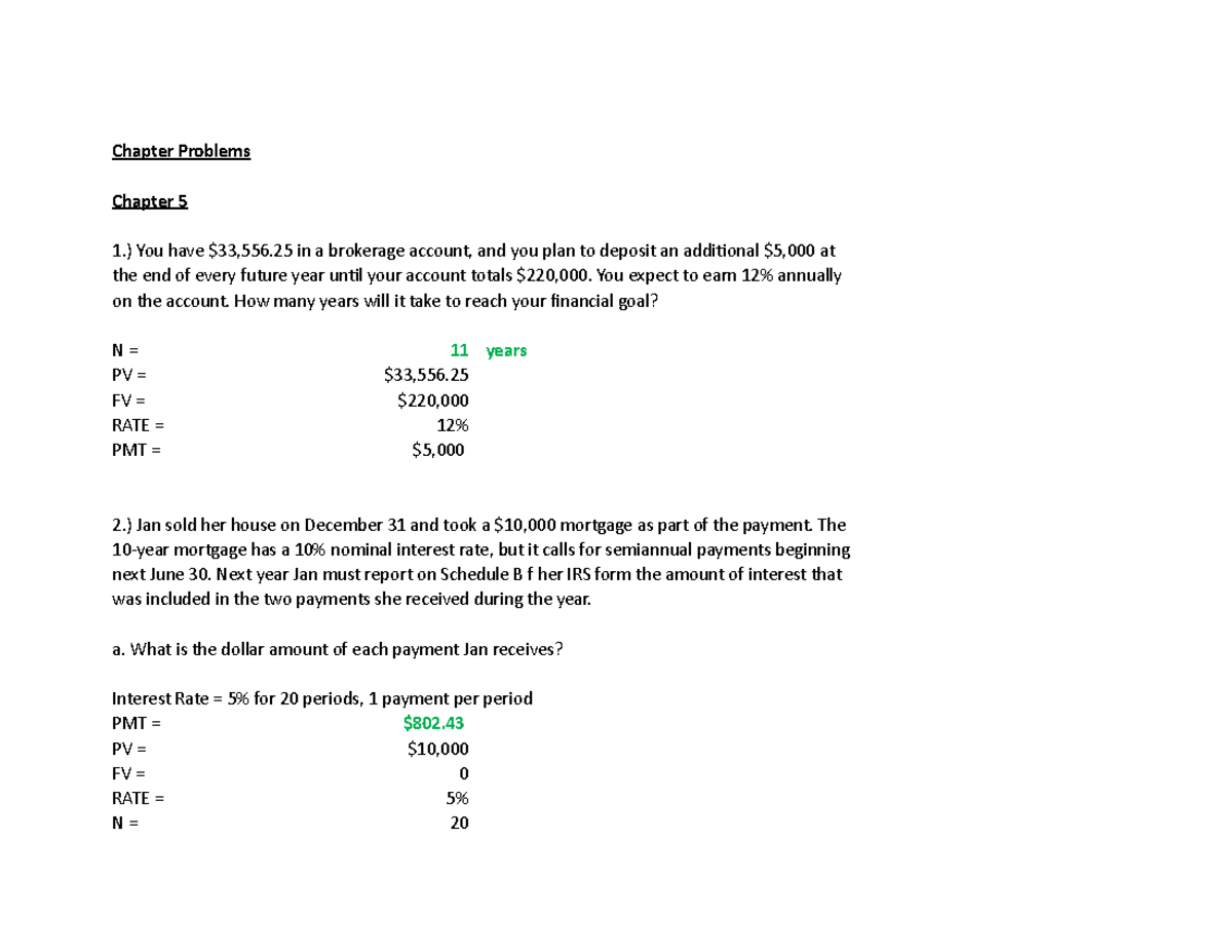 Financial Management Exam 2 Review - Chapter Problems - Chapter ...