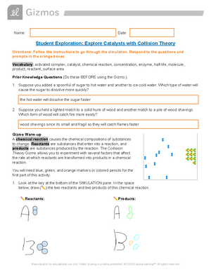 Chemical Changes Gizmo - Name: Date: Chemical Changes Directions ...