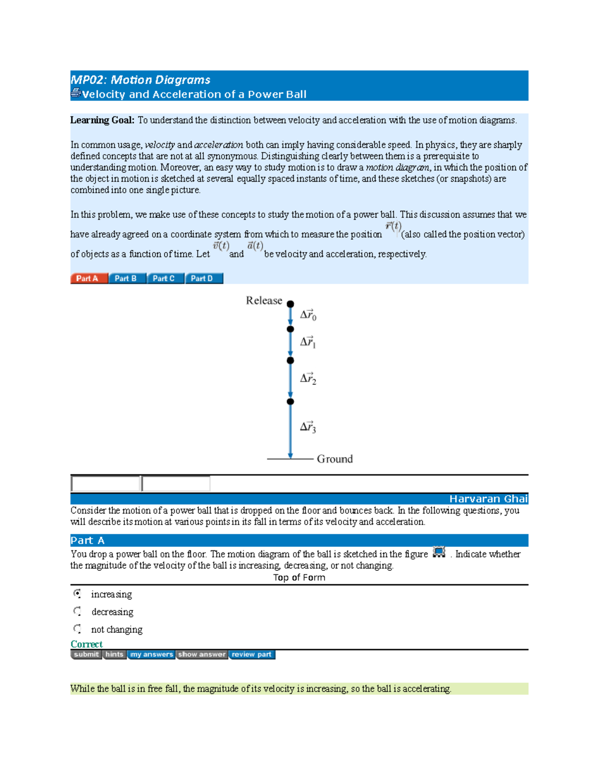 Mastering Physics Answers - MP02: Motion Diagrams Velocity and ...
