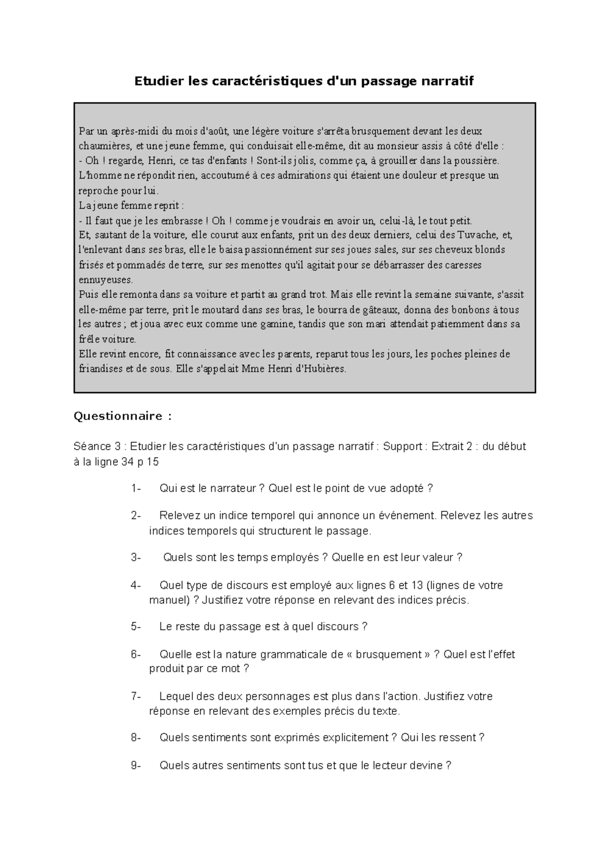 Etudier les caractéristiques d'un passage narratif - Etudier les ...