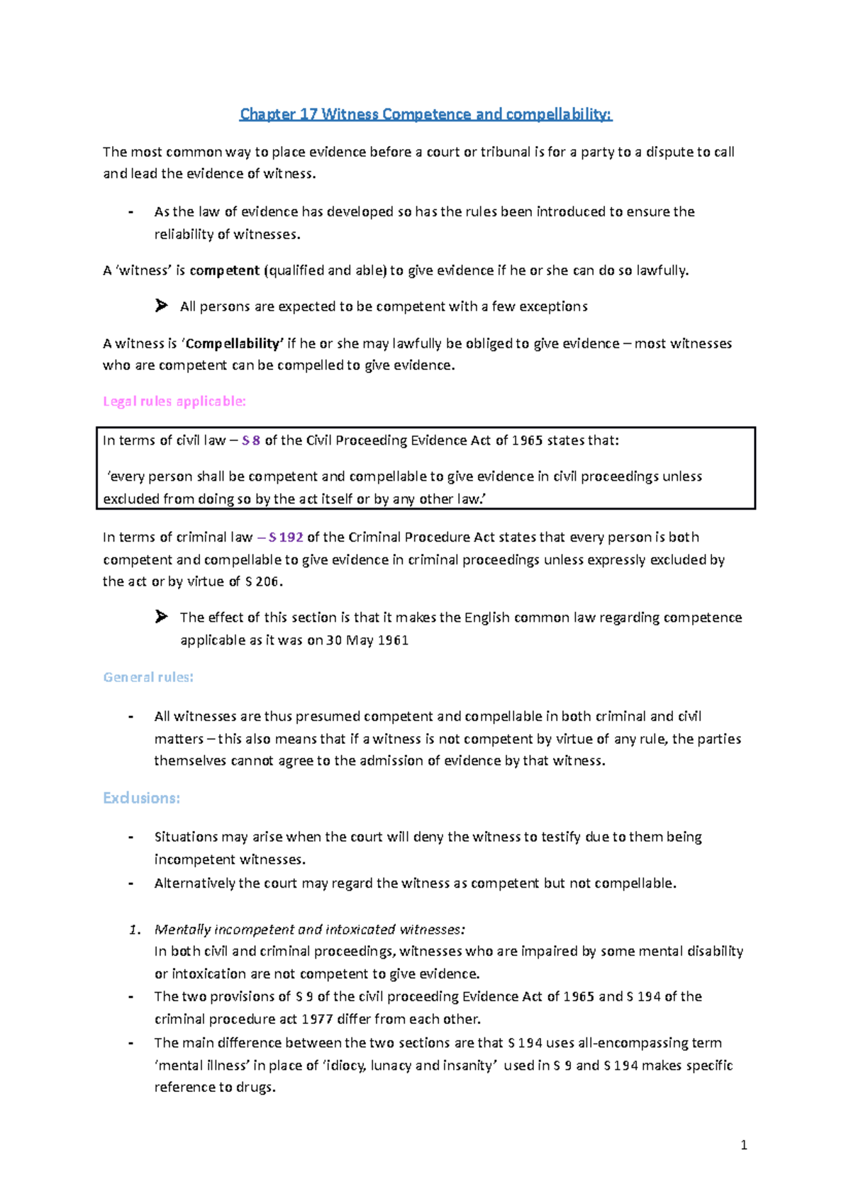 Chapter 17 Witness Competence and compellability - Chapter 17 Witness ...