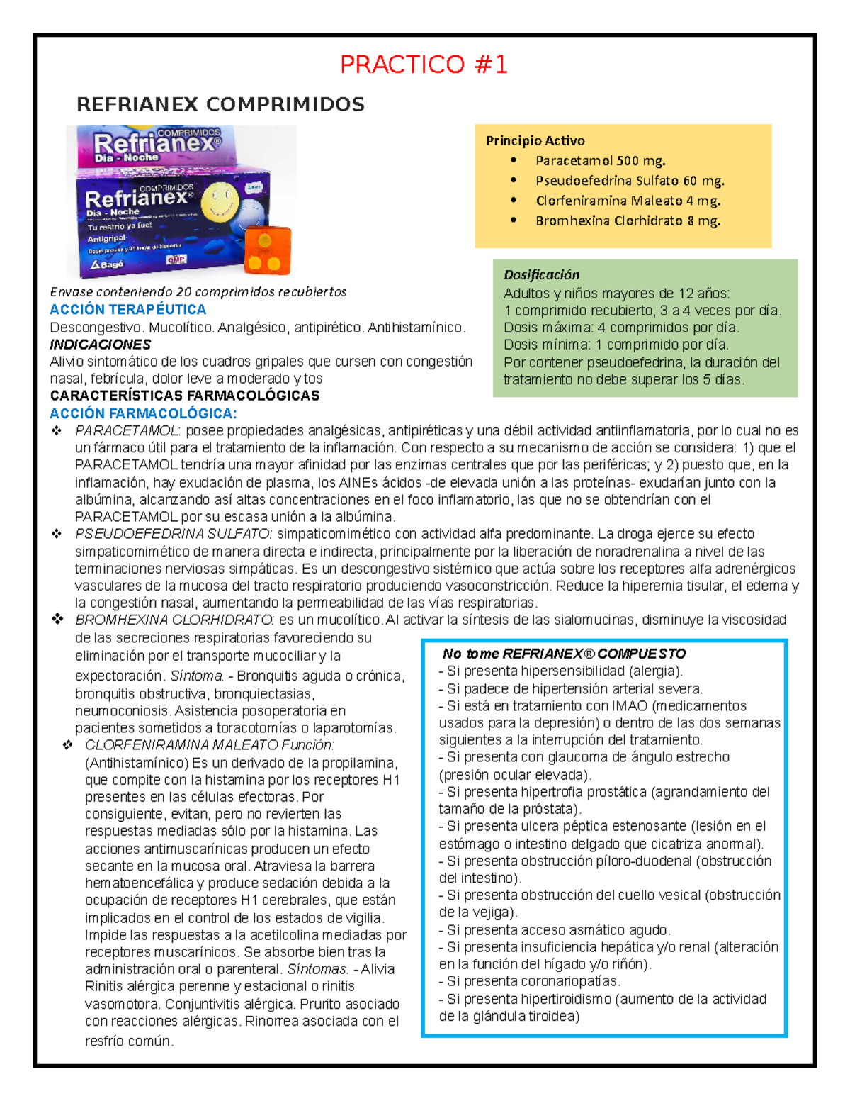 Practico de farmacologia 1 Antigripales - PRACTICO Envase conteniendo ...