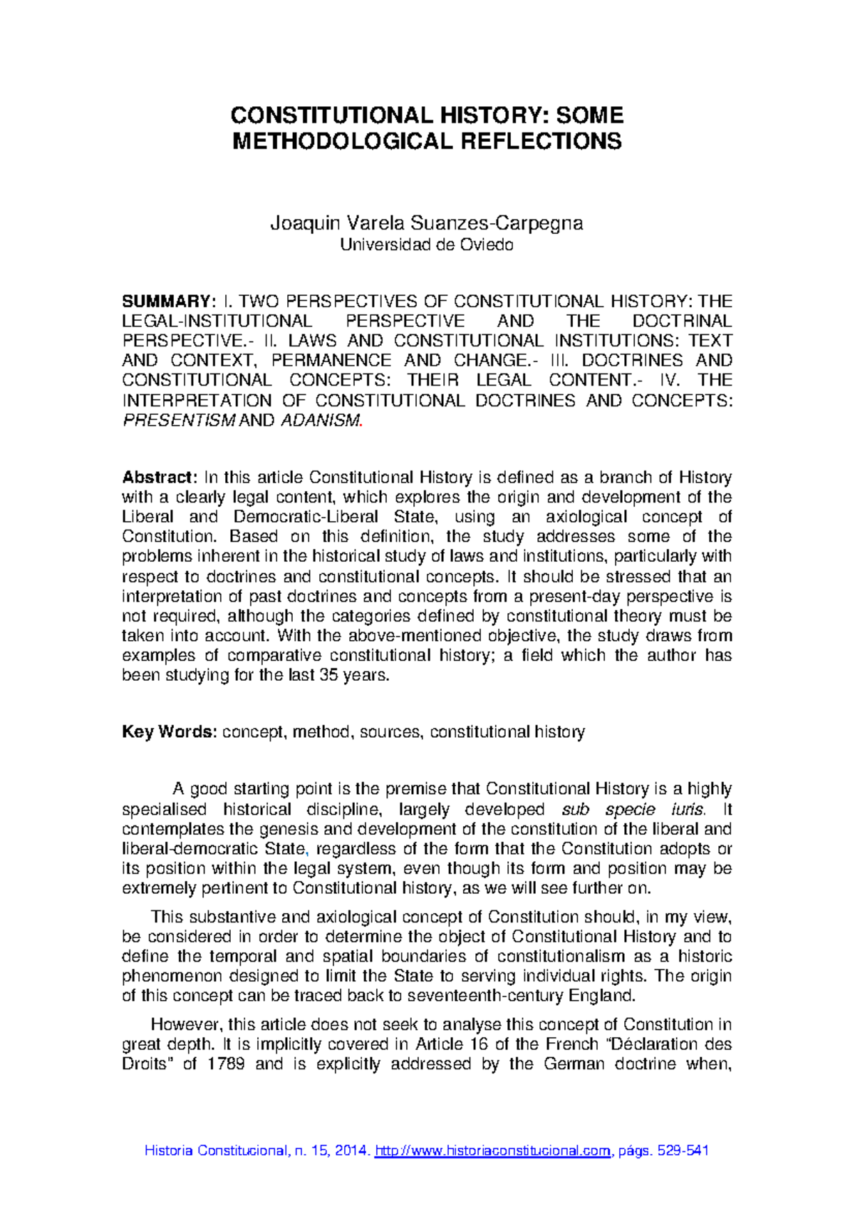 Constitutional History Some Methodological Reflections - Historia ...