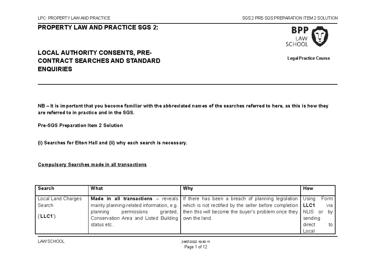Pre-SGS Preparation Item 2 Solution-2 - LPC: PROPERTY LAW AND PRACTICE ...