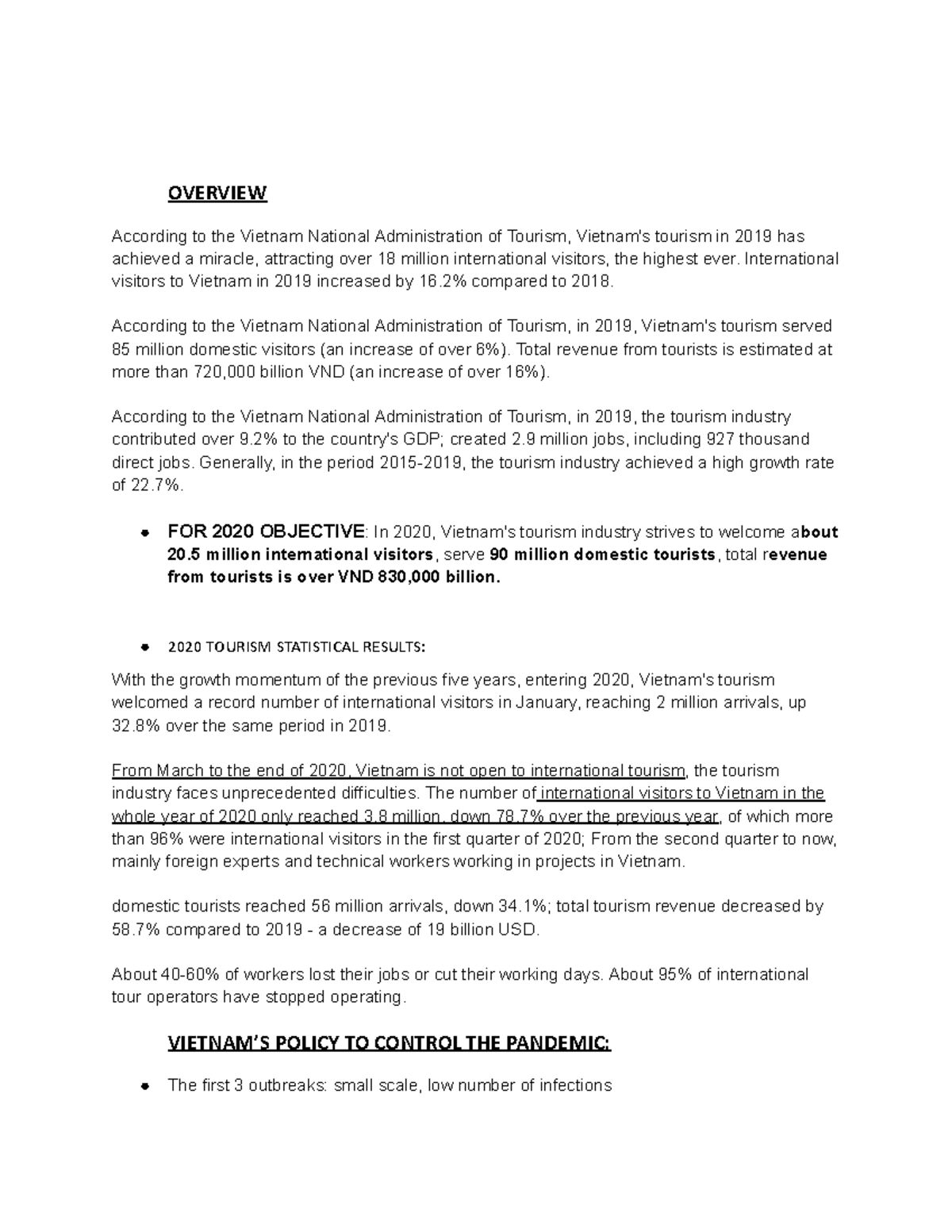 tourism industry policy - OVERVIEW According to the Vietnam National ...