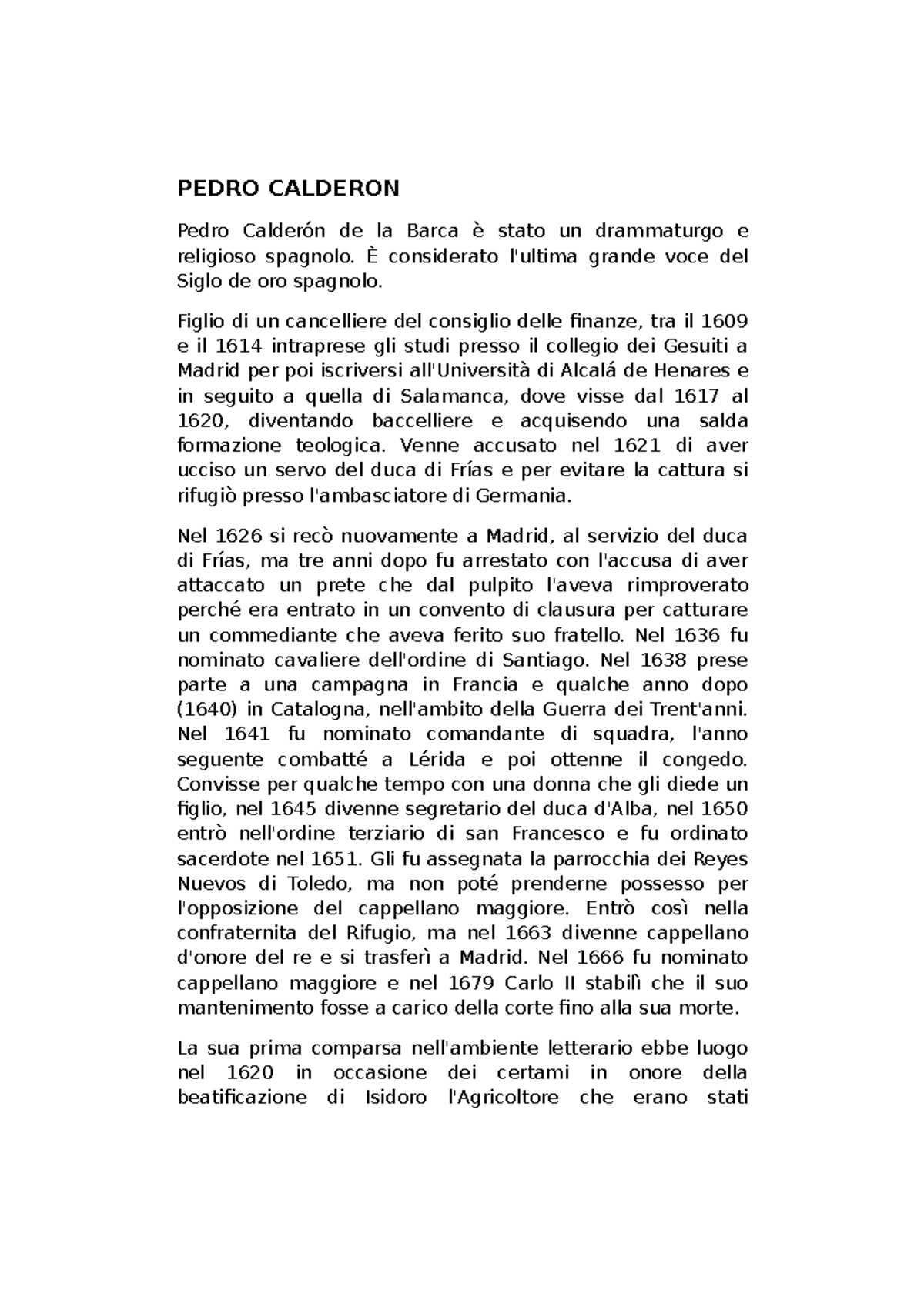 Pedro Calderon + opere - PEDRO CALDERON Pedro Calderón de la Barca è ...