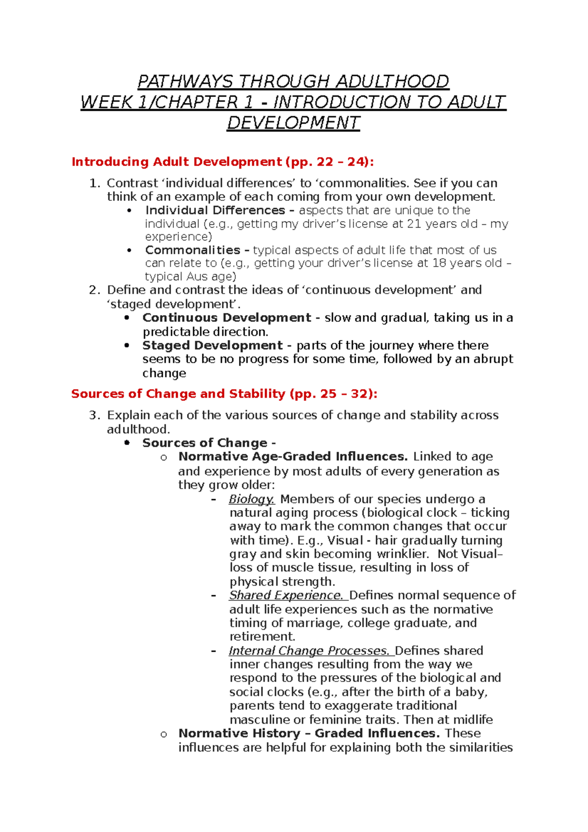 Pathways Through Adulthood - PATHWAYS THROUGH ADULTHOOD WEEK 1/CHAPTER ...