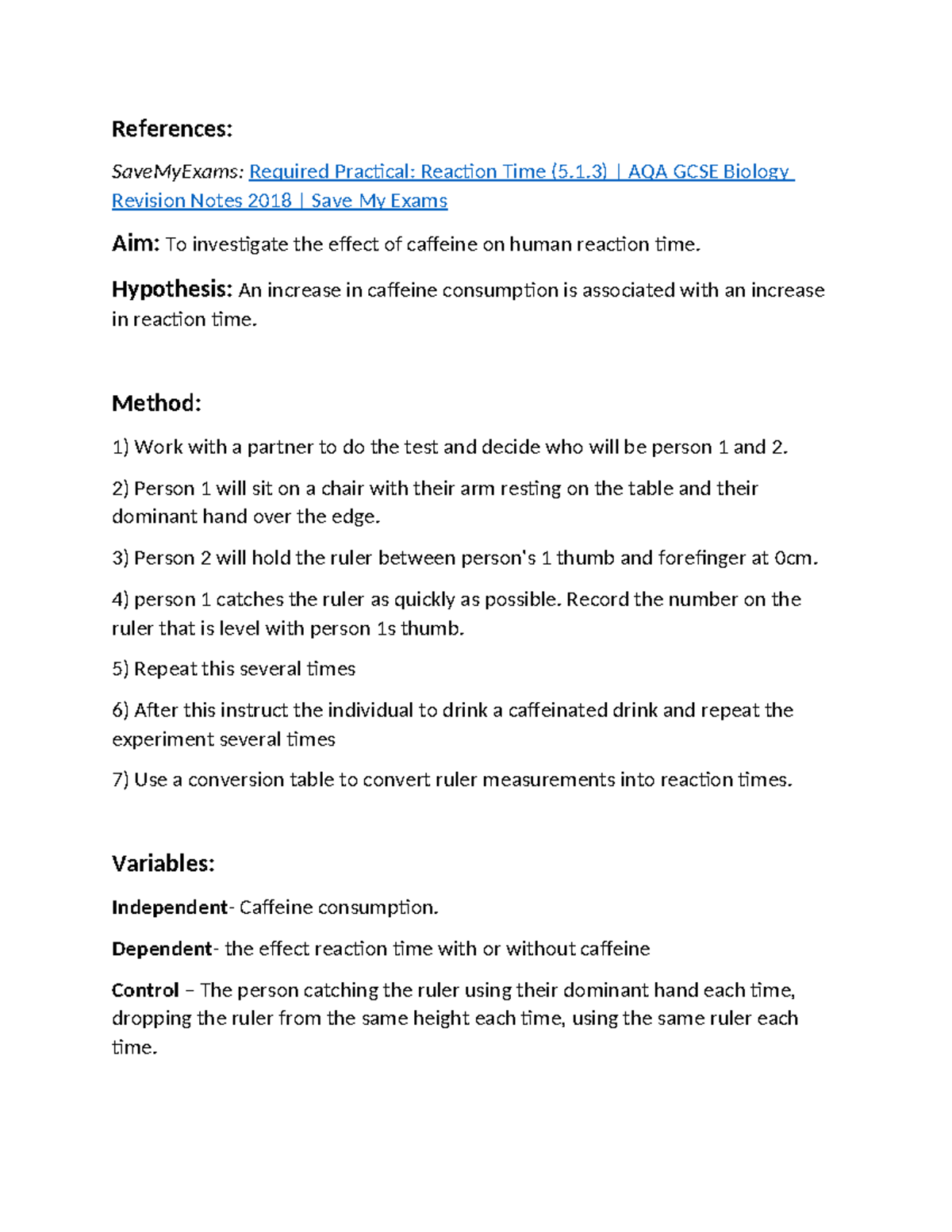 Practical investigating human reaction time - References: SaveMyExams ...