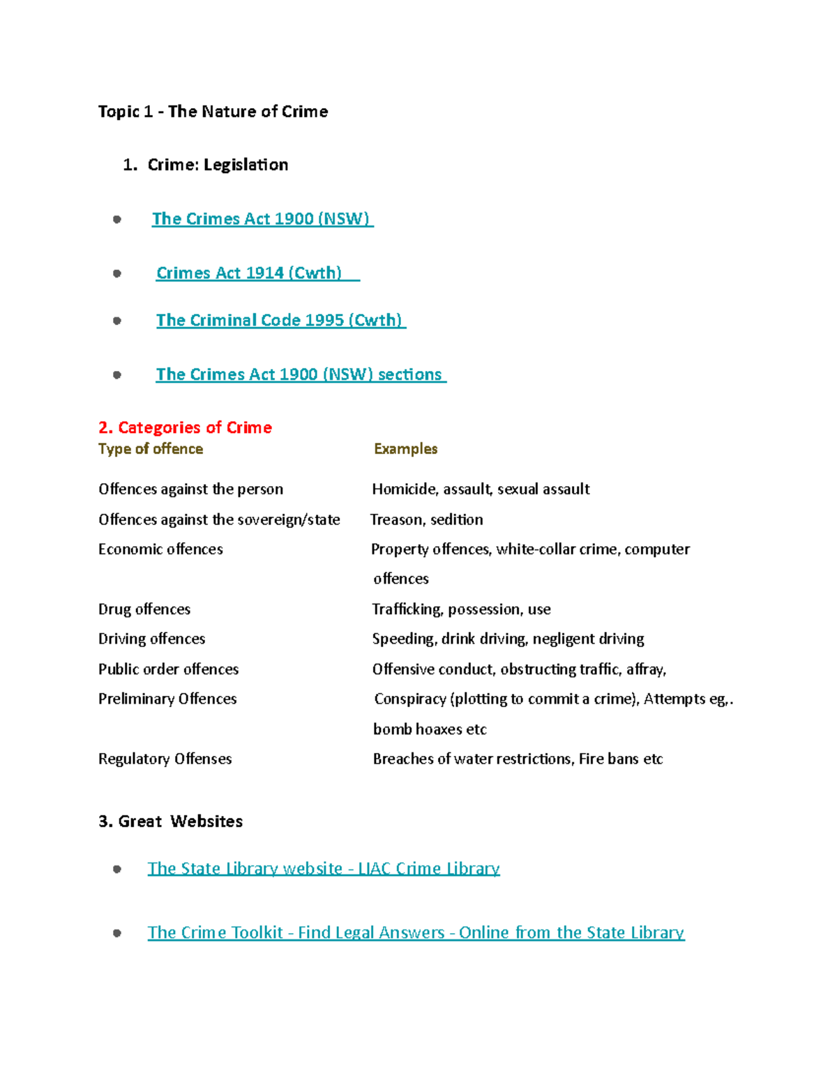 Nature of Crime Legislation - Topic 1 - The Nature of Crime 1. Crime ...