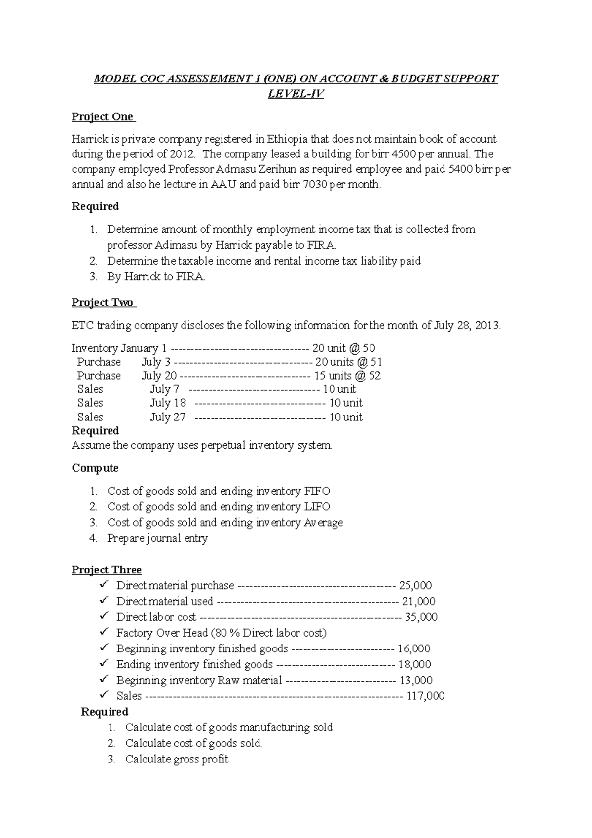 Model COC Assessement ON Account - MODEL COC ASSESSEMENT 1 (ONE) ON ...