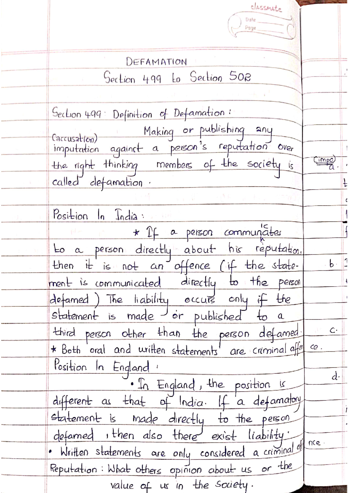 Defamation s. 499 to s. 502 hurt and grievous hurt s. 319 - 338 ...