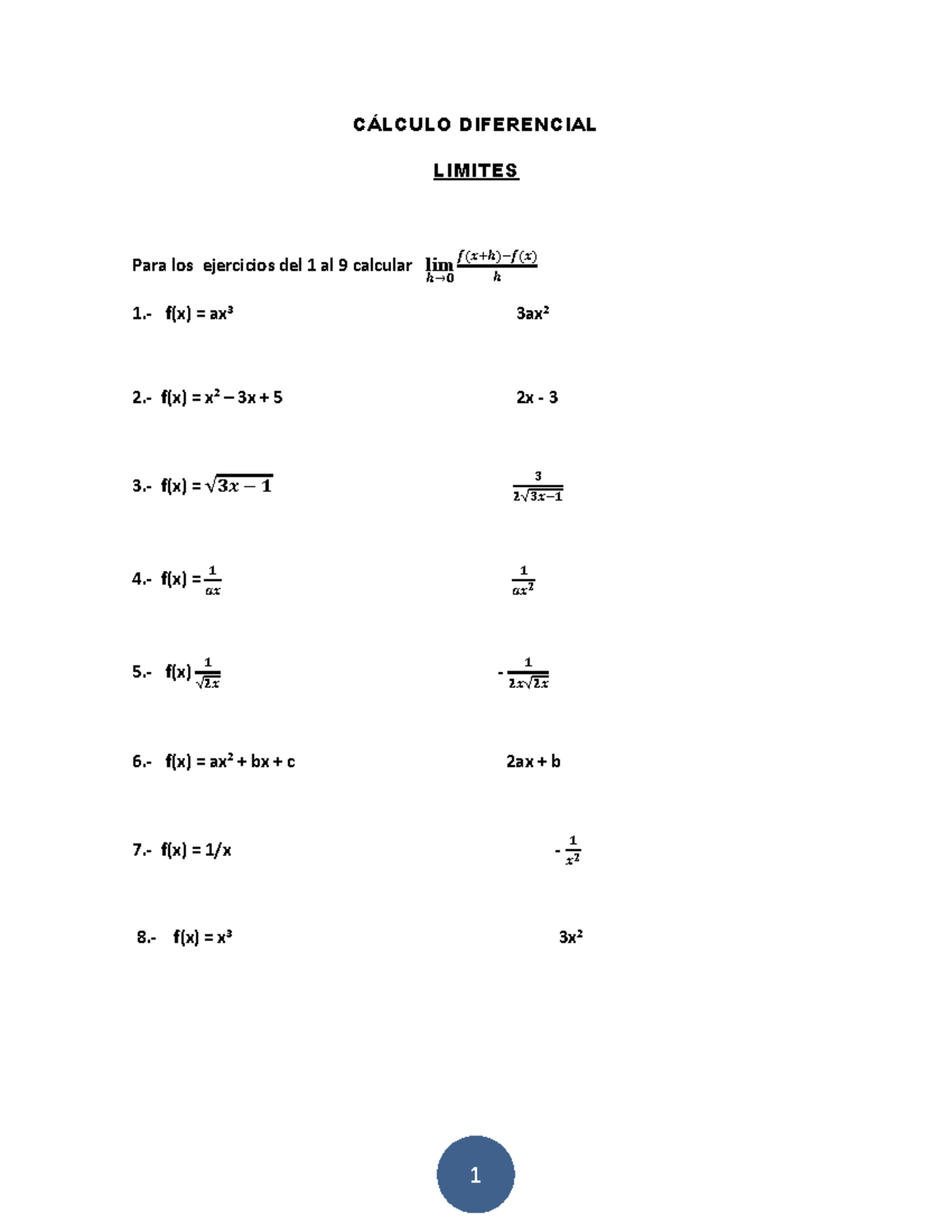 Problemario de CDI - Formulario de practica Calculo Diferencial e Integral - Warning: TT ...
